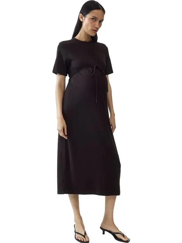 H&m Mama Tie-detailed T-shirt Dress - Dark Brown