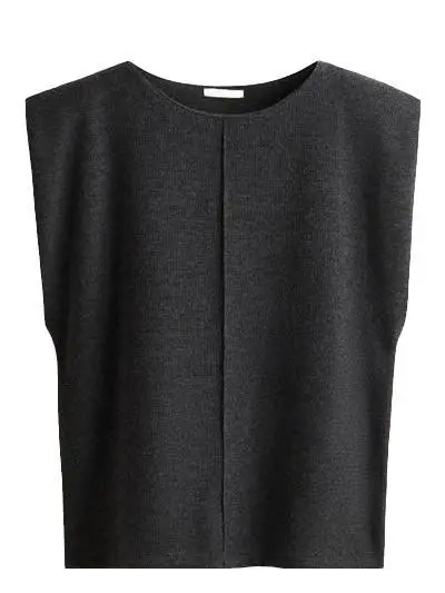 H&m Sleeveless Knitted Top With Front Seam - Dark Gray Melange