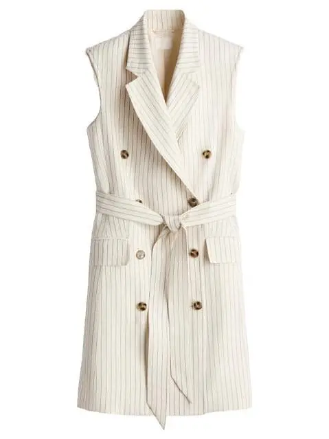 H&m Sleeveless Linen-blend Blazer Dress - Cream/striped