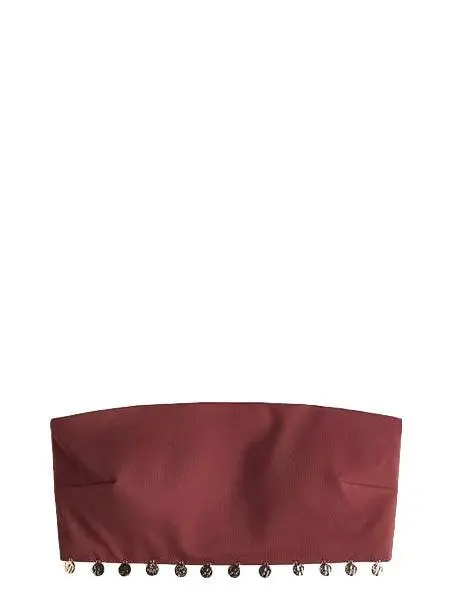 H&m Padded Bandeau Bikini Top With Embellished Trim - Rust Red