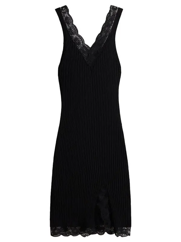 H&m Lace-trimmed Rib-knit Midi Dress - Black