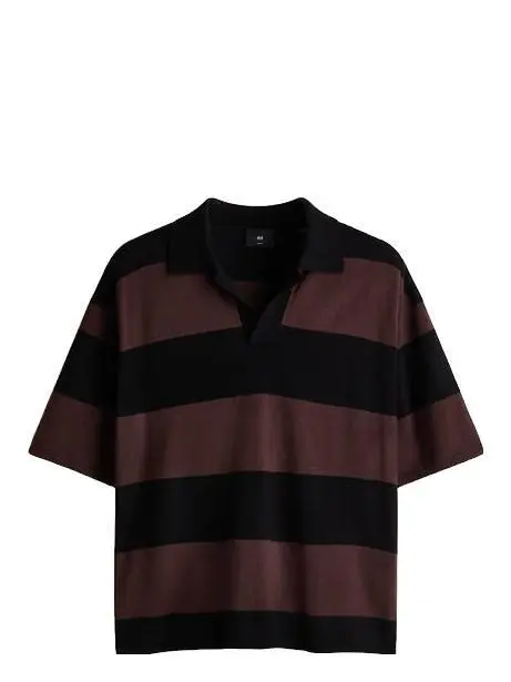H&m Loose Fit Polo Shirt - Brown/striped