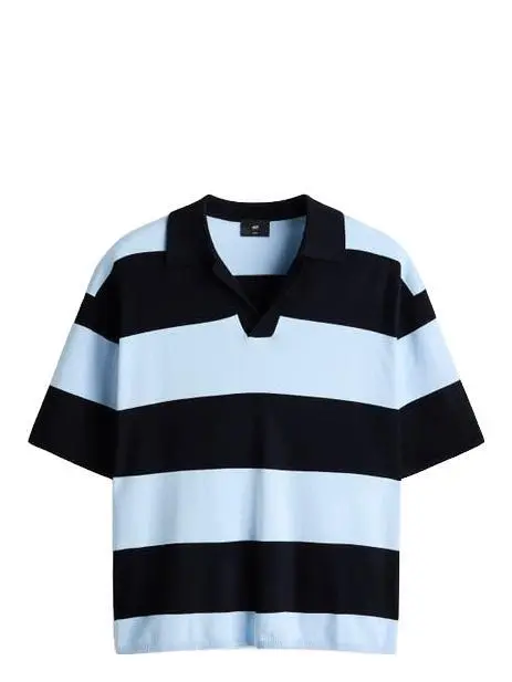 H&m Loose Fit Polo Shirt - Navy Blue/striped
