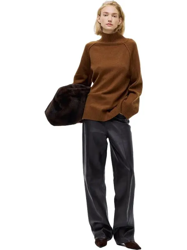 H&m Oversized Turtleneck Jumper - Brown