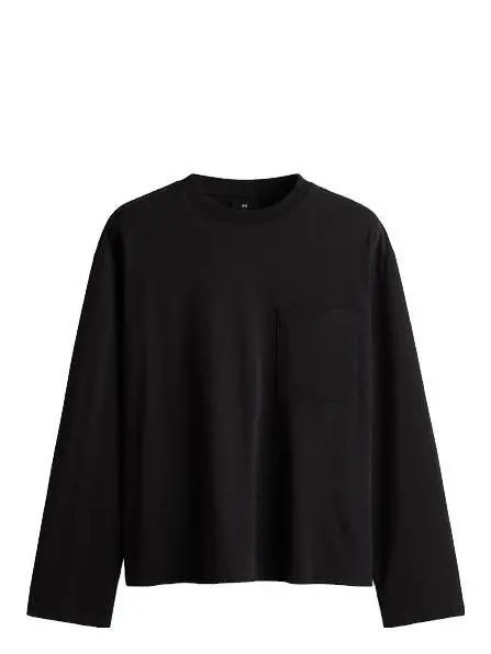 H&m Loose Fit Long-sleeved Jersey Top - Black
