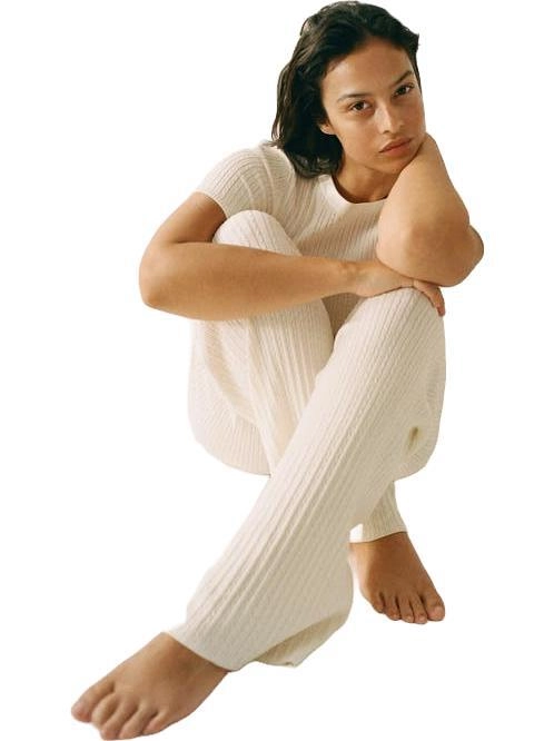 H&M Cable Knit Flared Trousers - Cream