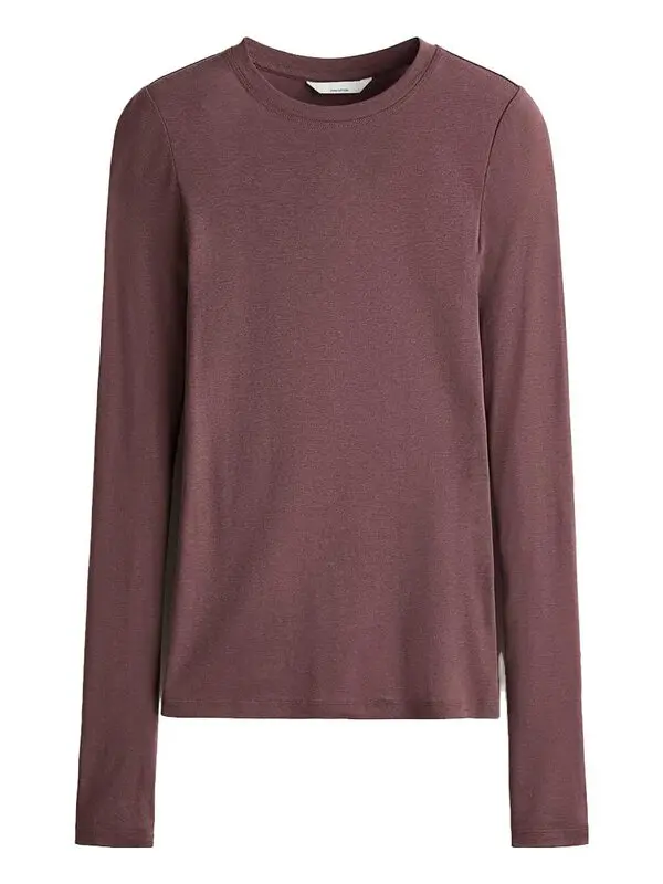 H&m Pima Cotton Jersey Fitted Long Sleeve Top - Dark Dusty Pink
