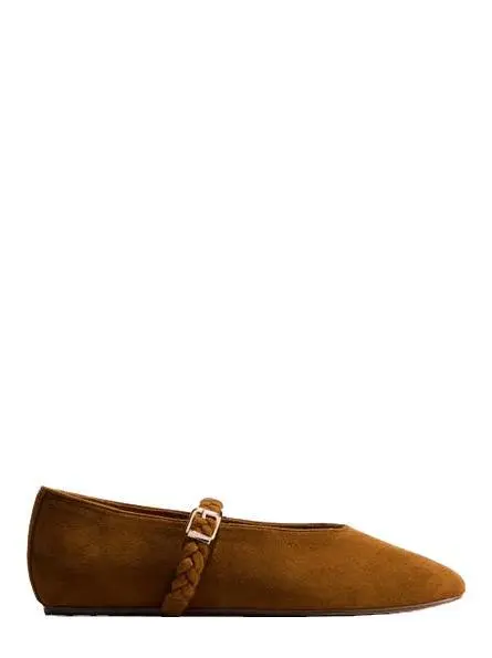 H&m Mary Jane Ballet Flats With Braided Strap - Brown
