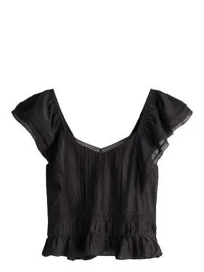 H&m Lace-trimmed Viscose & Cotton Blend Blouse - Black