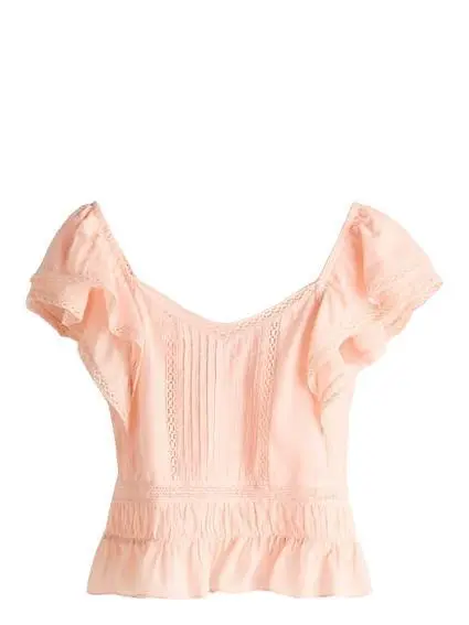 H&m Lace-trimmed Viscose & Cotton Blend Blouse - Light Peach Pink