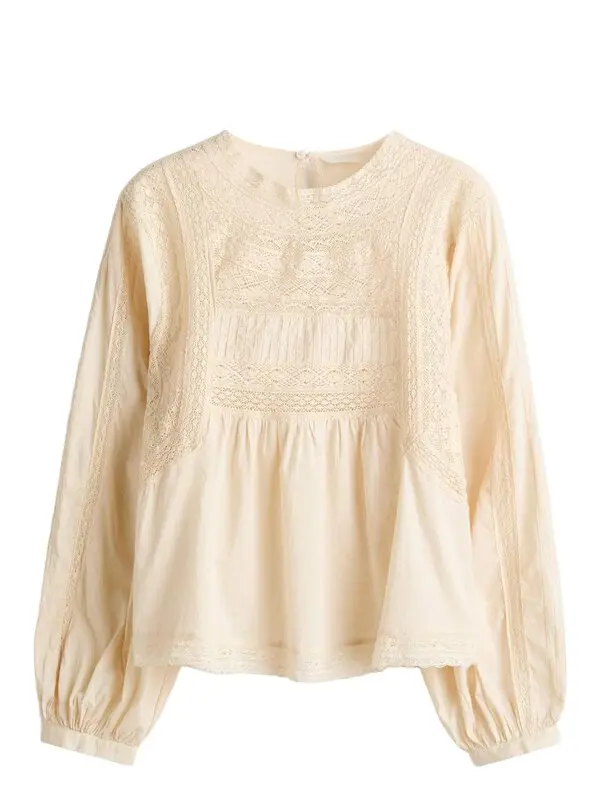 H&m Lace Inset Cotton Blouse - Light Beige