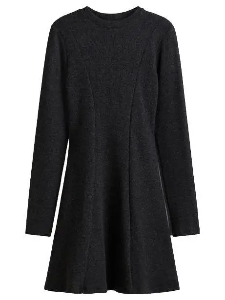 H&m Knitted Mini Dress With Round Neckline - Dark Gray Melange