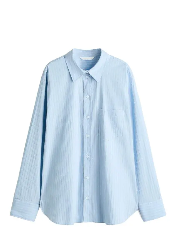 H&m Oversized Striped Shirt With Classic Collar - Light Blue/striped