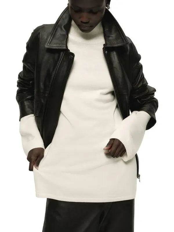 H&m Merino Wool Ribbed Turtleneck Jumper - Cream