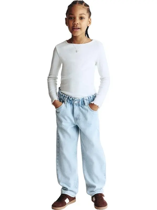 H&m Relaxed Paper Bag Waist Jeans - Light Denim Blue
