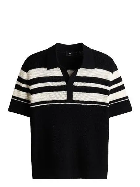 H&m Regular Fit Pointelle-knit Polo Shirt - Black/color Block