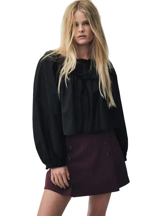 H&m Lace-trimmed Cotton Blouse - Black