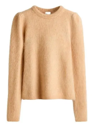 H&m Mohair-blend Crew Neck Jumper With Puff Sleeves - Beige