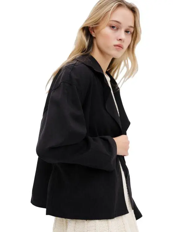 H&m Relaxed-fit Twill Jacket With Notched Lapels - Charcoal Gray
