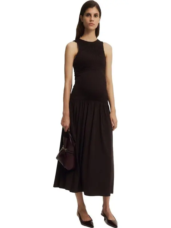 H&m Sleeveless Smocked Jersey Maxi Dress - Dark Brown