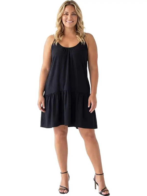 24SEVEN COMFORT APPAREL A-line Mini Dress With Spaghetti Straps And Pockets - Black