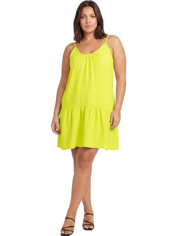 24SEVEN COMFORT APPAREL A-line Mini Dress With Spaghetti Straps And Pockets - Lime