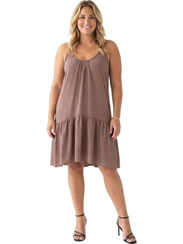 24SEVEN COMFORT APPAREL A-line Mini Dress With Spaghetti Straps And Pockets - Mocha