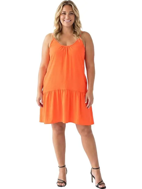 24SEVEN COMFORT APPAREL A-line Mini Dress With Spaghetti Straps And Pockets - Orange