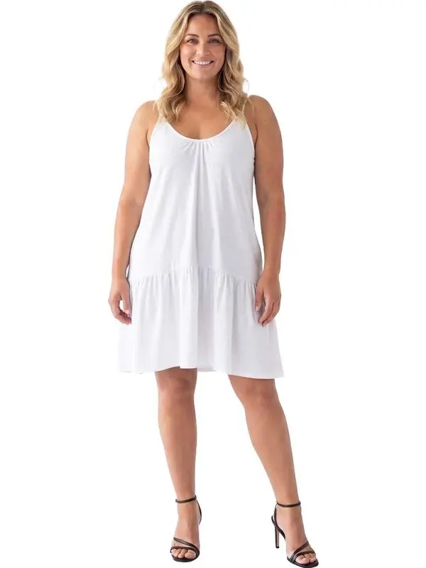 24SEVEN COMFORT APPAREL A-line Mini Dress With Spaghetti Straps And Pockets - White