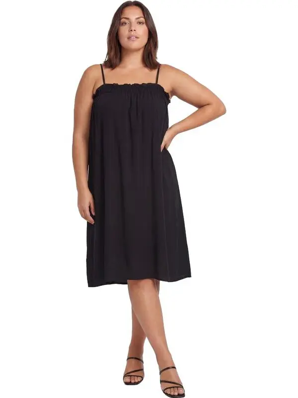 24SEVEN COMFORT APPAREL Smocked A-line Maxi Dress With Spaghetti Straps - Black