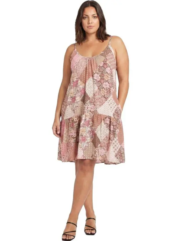 24SEVEN COMFORT APPAREL Patchwork Print A-line Mini Dress - Pink Multi