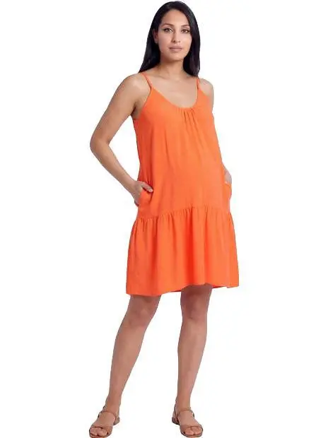24SEVEN COMFORT APPAREL Maternity A-line Mini Dress With Spaghetti Straps And Pockets - Orange