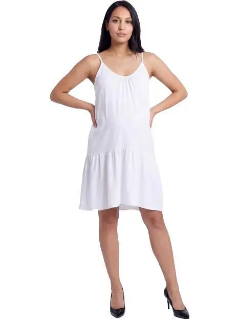24SEVEN COMFORT APPAREL Maternity A-line Mini Dress With Spaghetti Straps And Pockets - White