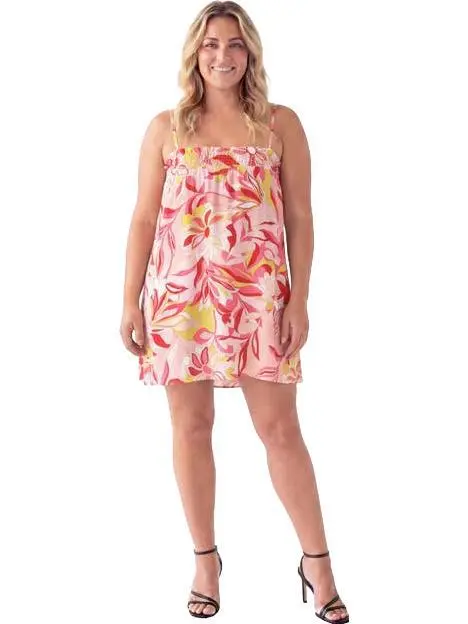 24SEVEN COMFORT APPAREL Curvy Essential Floral Print A-line Mini Dress - Pink Multi