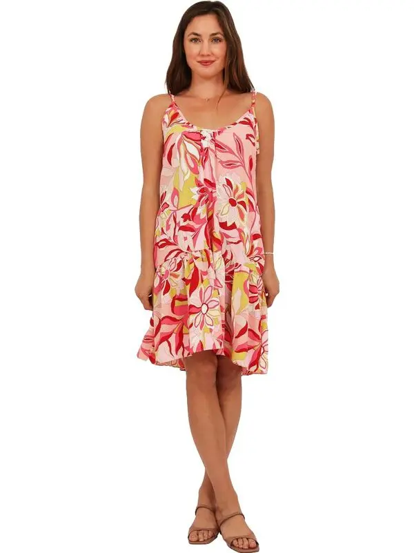 24SEVEN COMFORT APPAREL Floral Print A-line Mini Dress - Pink Multi
