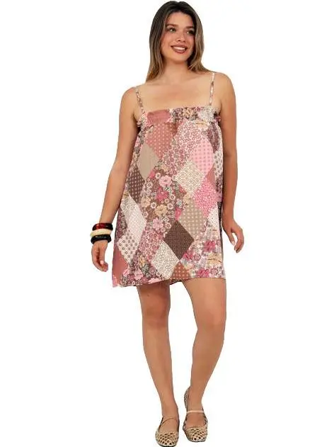 24SEVEN COMFORT APPAREL Patchwork A-line Mini Dress - Pink Multi