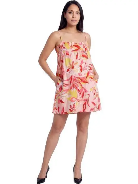 24SEVEN COMFORT APPAREL Maternity Floral Print Spaghetti Strap Smocked A-line Mini Dress - Pink Multi