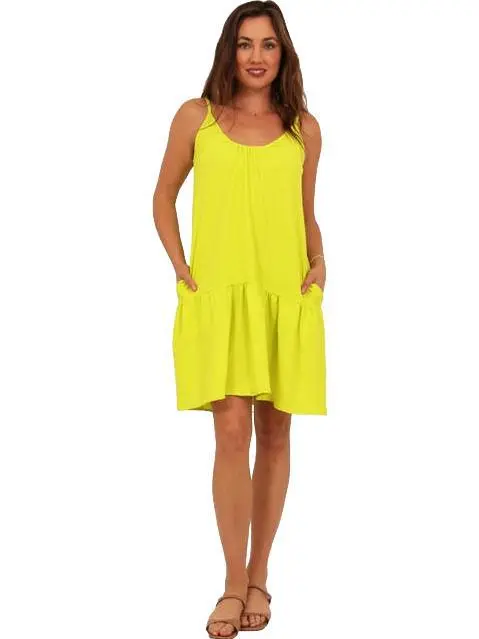 24SEVEN COMFORT APPAREL A-line Mini Dress With Spaghetti Straps And Pockets - Lime