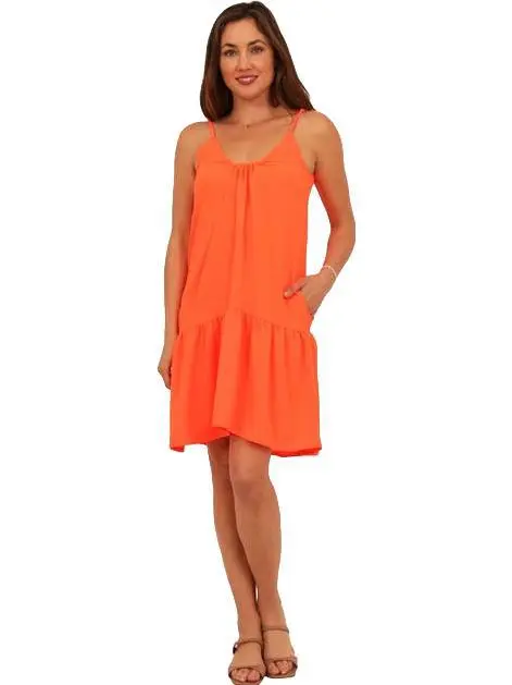 24SEVEN COMFORT APPAREL A-line Mini Dress With Spaghetti Straps And Pockets - Orange