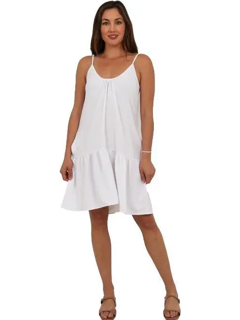 24SEVEN COMFORT APPAREL A-line Mini Dress With Spaghetti Straps And Pockets - White