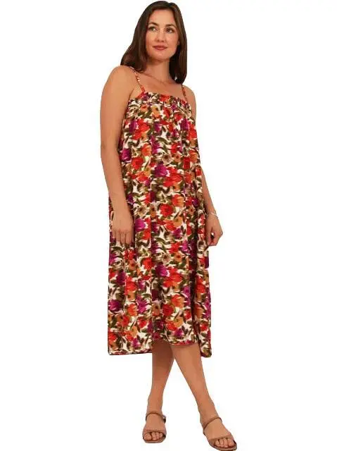 24SEVEN COMFORT APPAREL Abstract Floral Print Maxi Dress - Red Multi