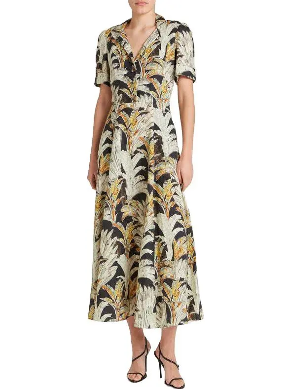TEMPERLEY LONDON Baxter Linen Sleeved Dress - Black & Khaki