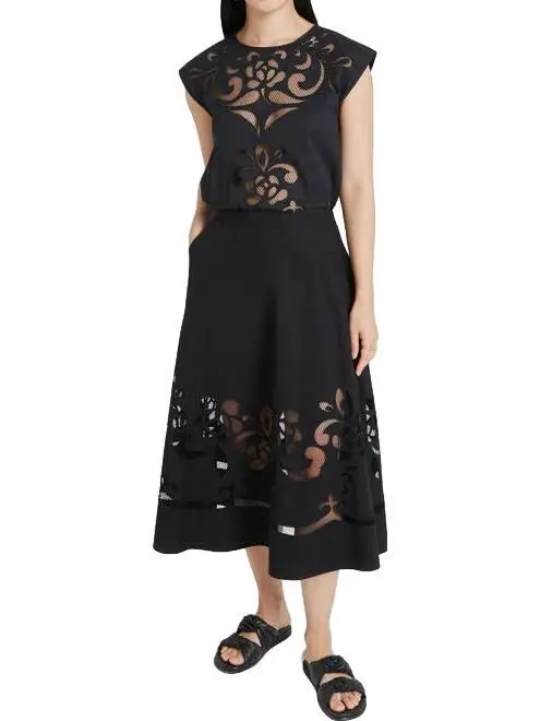 TEMPERLEY LONDON Nelle Broderie Anglaise Midi Skirt - Black