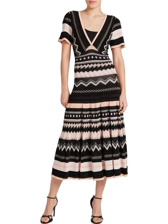 TEMPERLEY LONDON Meryl V-neck Knit Midi Dress - Pink/black