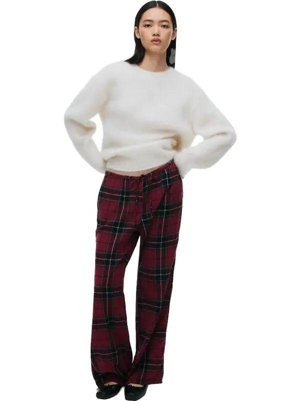H&m Tartan Plaid Drawstring Trousers - Red/plaid