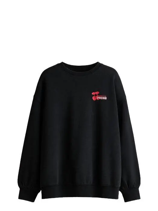 H&m Oversized Print-motif Sweatshirt - Black/pacha