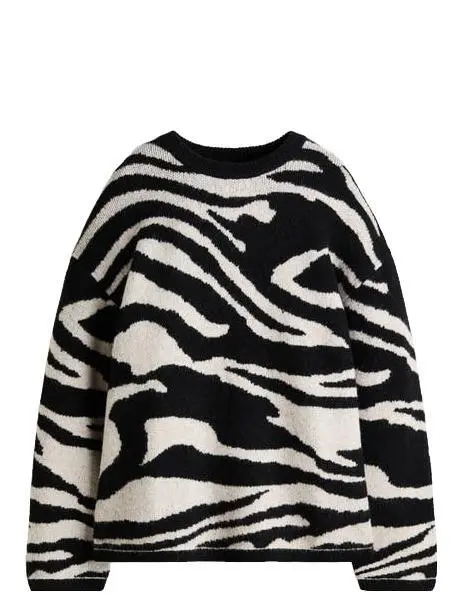 H&m Jacquard-knit Jumper With Zebra Print - Black/zebra Print