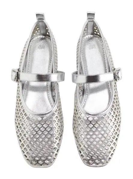 H&m Perforated Mary Jane Ballet Flats - Silver-colored