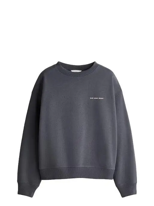 H&m Text Motif Oversized Sweatshirt - Dark Gray/brunch