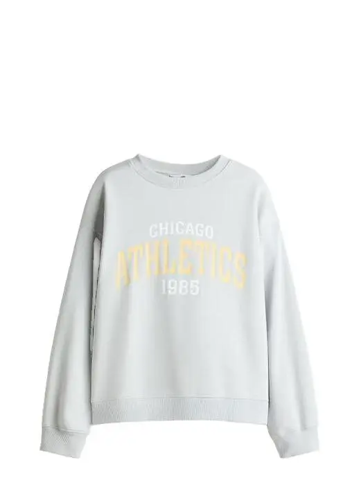 H&m Text Motif Oversized Sweatshirt - Light Gray/athletics